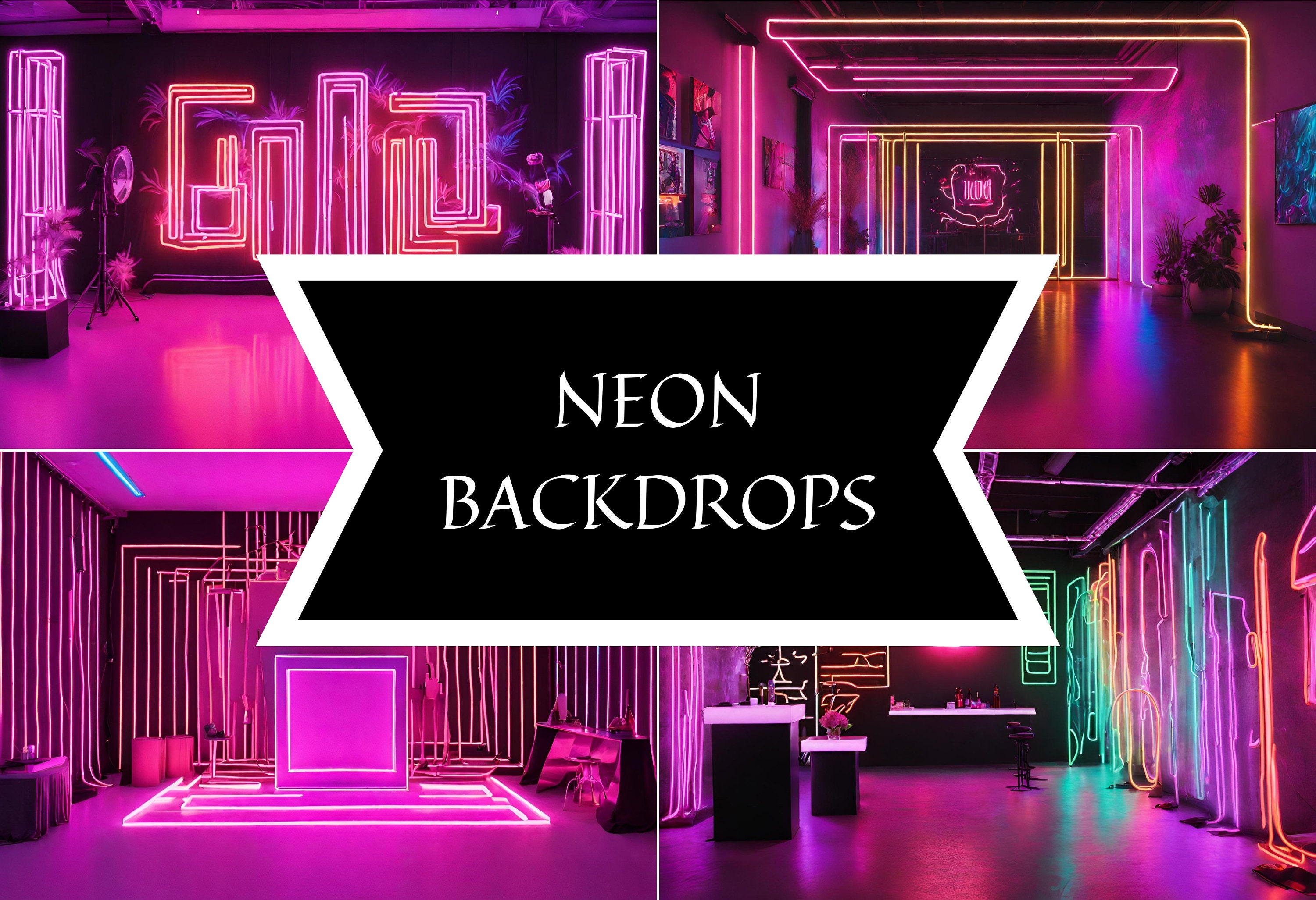 Neon Dreams Digital Backdrop Bundle - Vibrant Backgrounds for ...