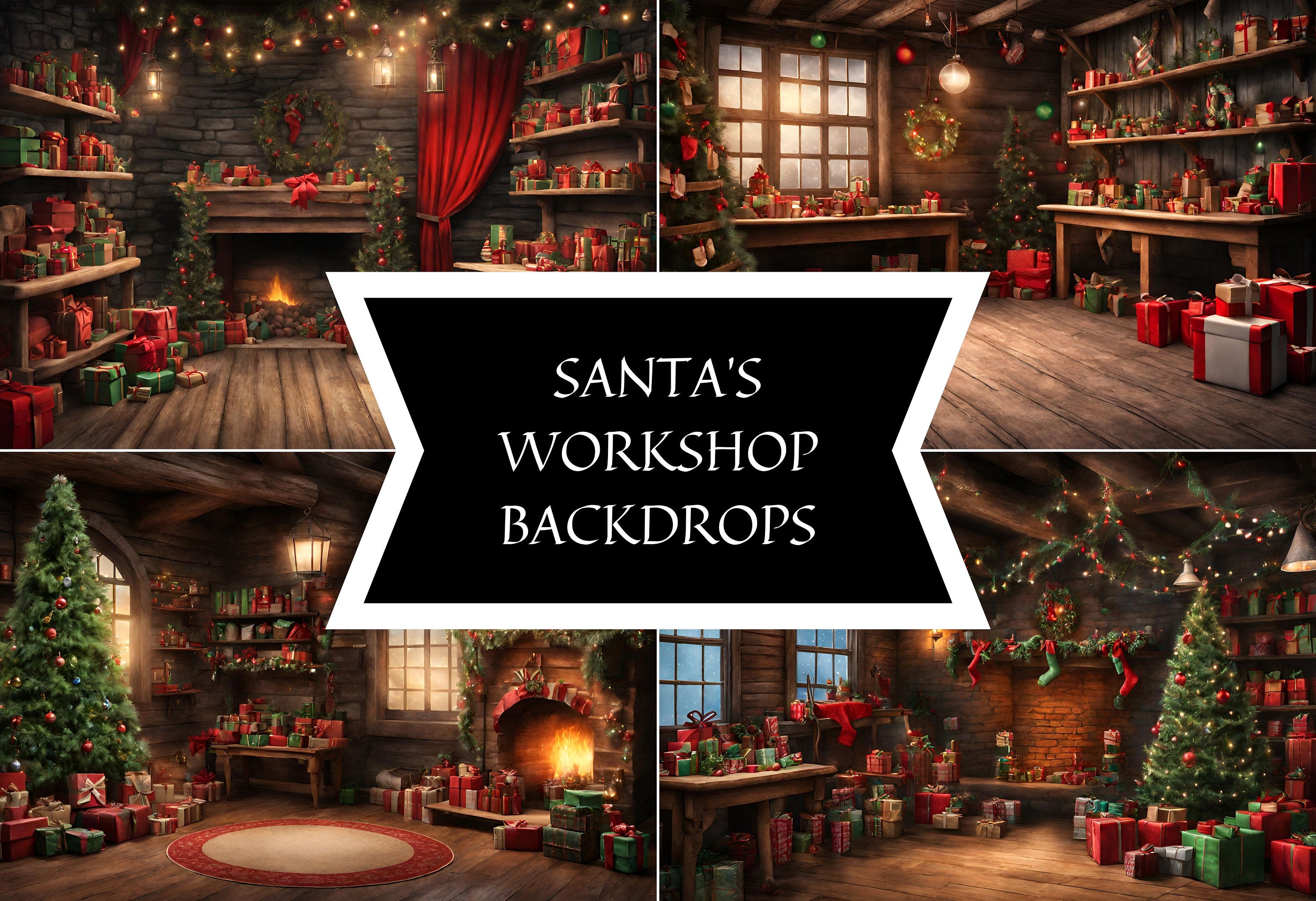Enchanting Santa's Workshop Digital Backdrop Bundle: Festive Christmas ...