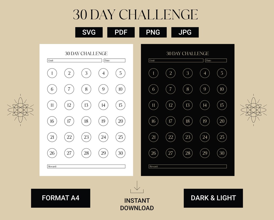 30 Day Challenge | Goal Setting | Habit Forming | Progress Tracker | A4 ...