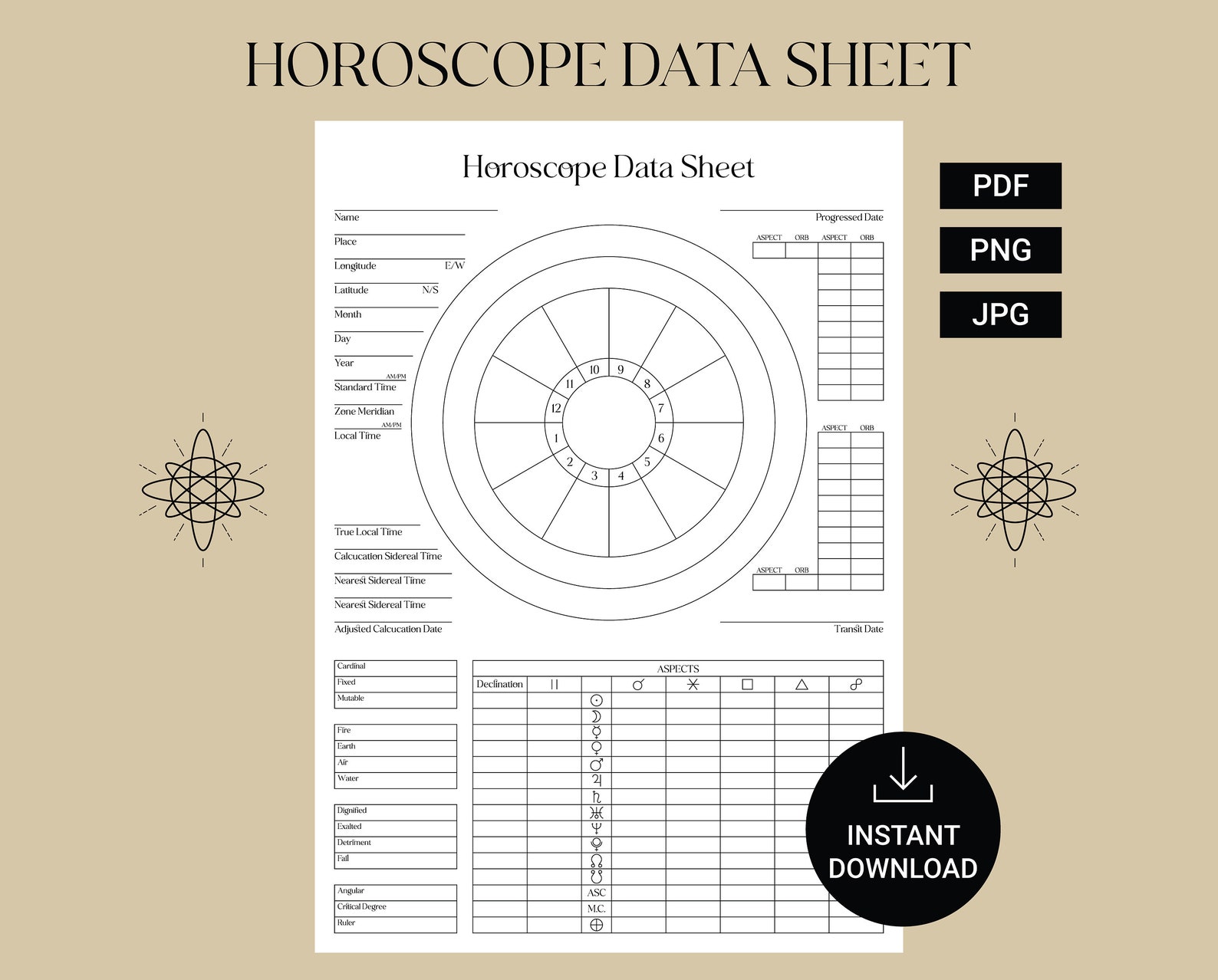 Horoscope Data Sheet PDF | Wheel Birth Astrology Chart PDF Printable ...