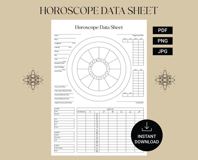 Horoscope Data Sheet PDF | Wheel Birth Astrology Chart PDF Printable ...