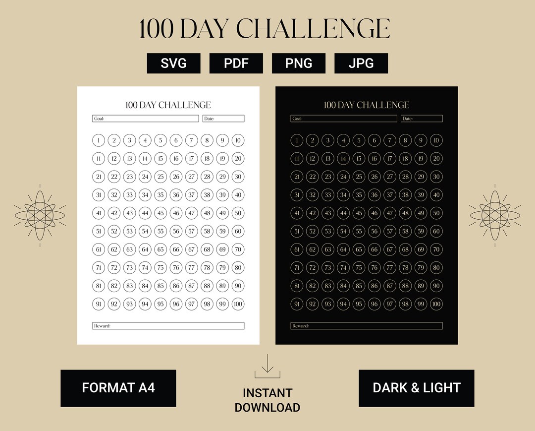 Printable 100 Day Challenge | Goal Setting | Planner Insert | Progress ...