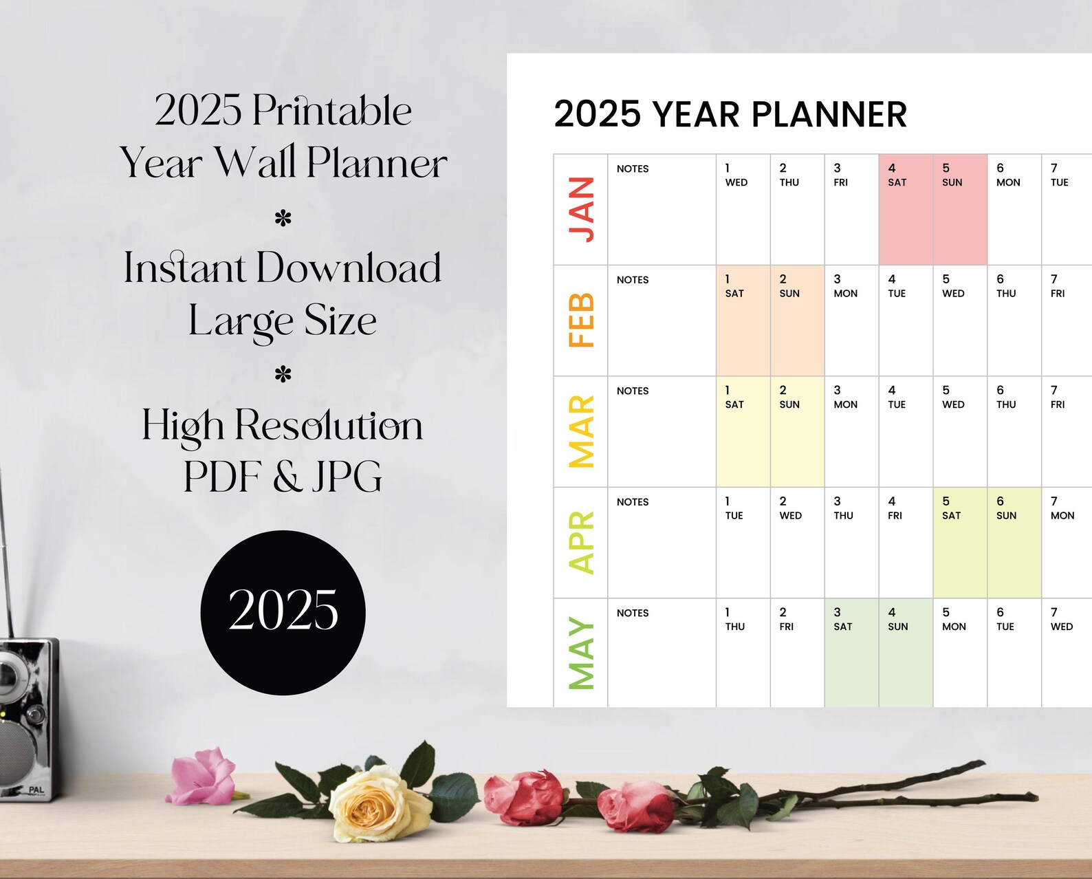Giant 2025 Wall Calendar, 2025 Wall Planner, Annual Planner, Yearly ...