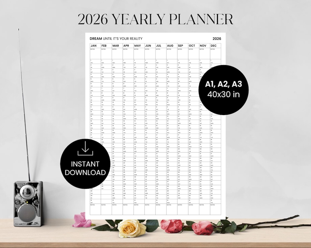2026 Yearly Wall Planner, Printable Large Wall Calendar Landscape, Year ...