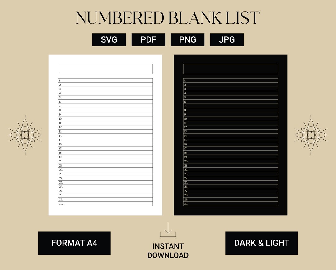 Numbered Blank List 1 - 30| Simple List Template | Printable List ...