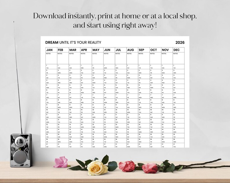 2026 Yearly Wall Planner, Printable Large Wall Calendar Landscape, Year ...