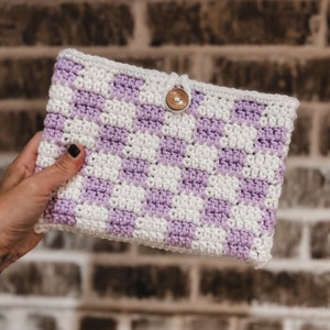 CHECKERED BOOK COVER / Ivory & Color Checkered / Crochet Book Sleeve ...