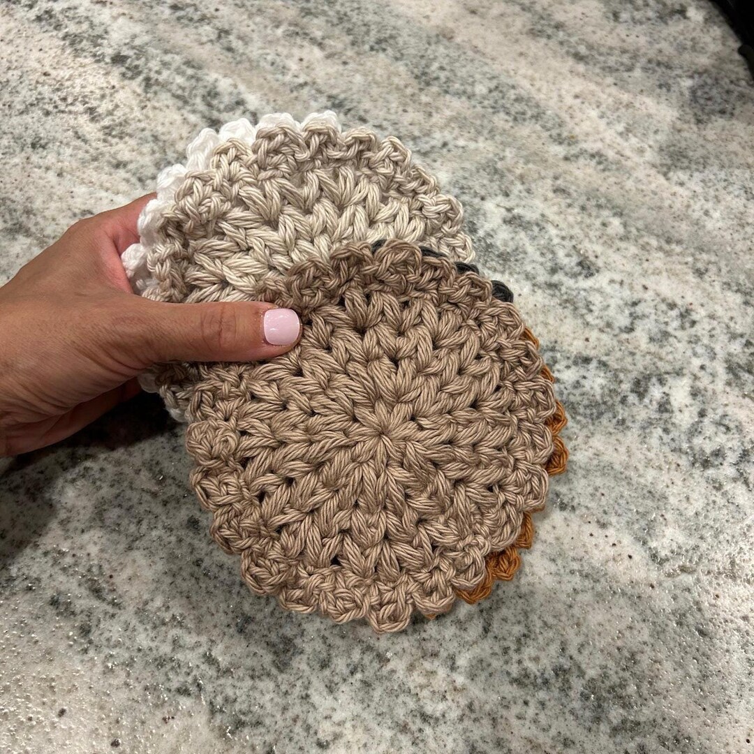 CUP MUG COASTER W Scalloped Edge / Boho Cotton Cup Coaster / Mug Rug ...