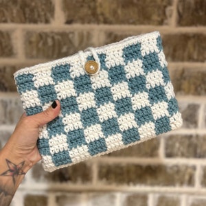 CHECKERED BOOK COVER / Ivory & Color Checkered / Crochet Book Sleeve ...