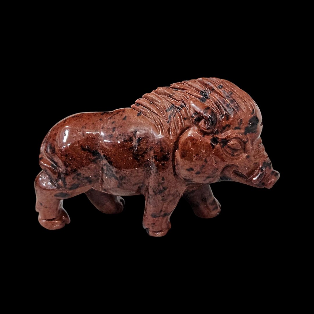 Mahogany Obsidian Wild Boar Pig 2.70 Inch - Hand Carved Gemstone ...