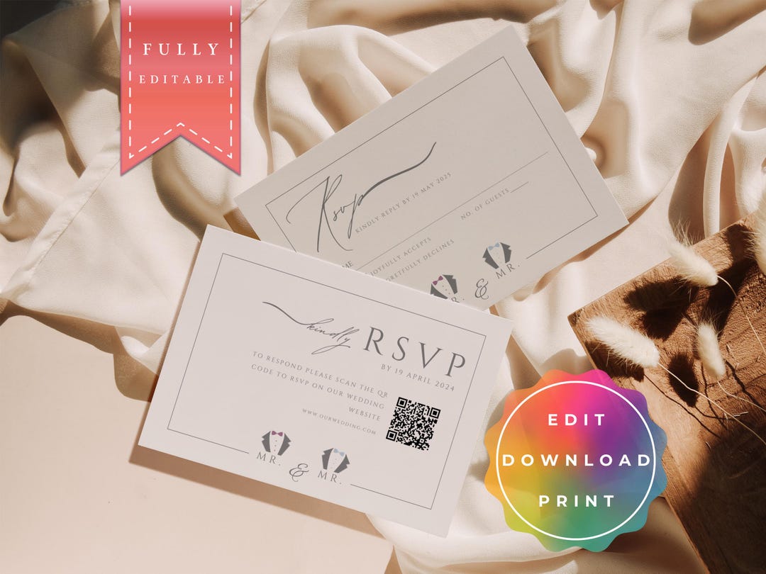 RSVP LGBTQ+ Wedding, QR Code, Same Sex Wedding, Gay Wedding, Tuxedo ...