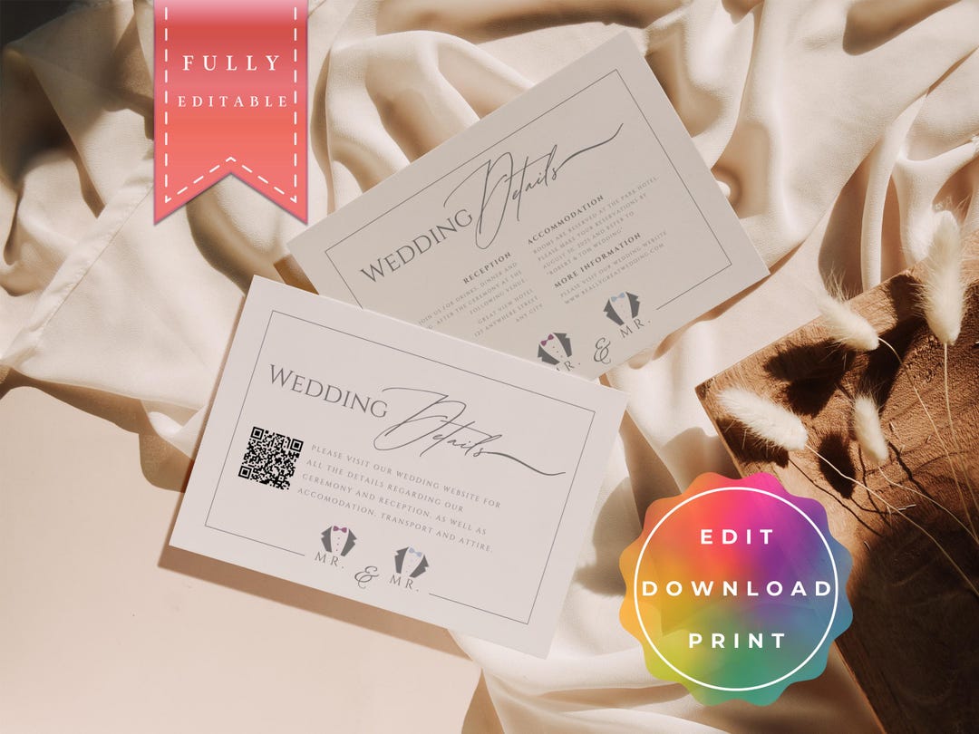 Details Card LGBTQ+ Wedding, QR Code, Same Sex Wedding, Gay Wedding ...