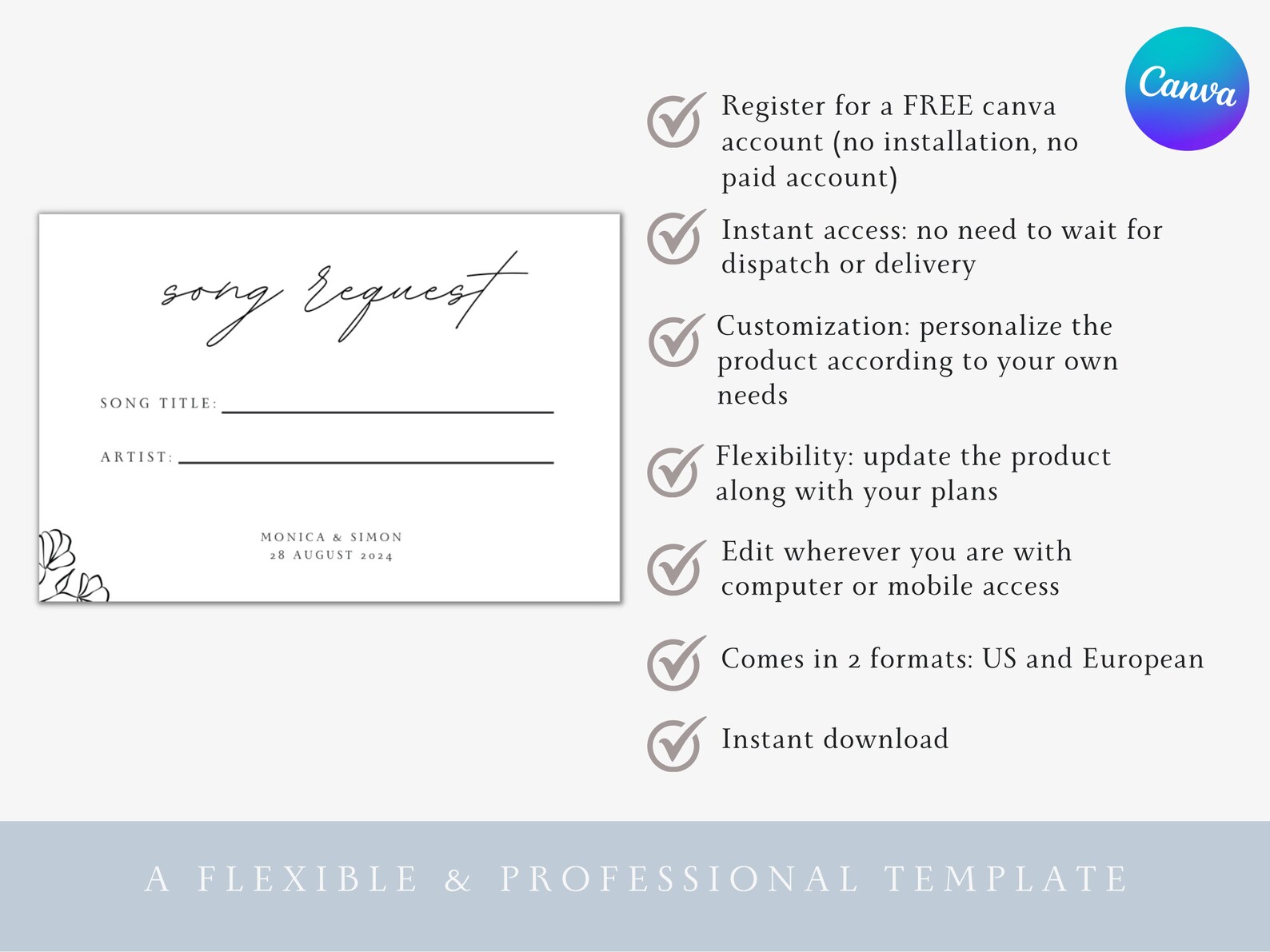 Song Request Card, Minimalist Wedding, DIY Wedding, Editable and ...