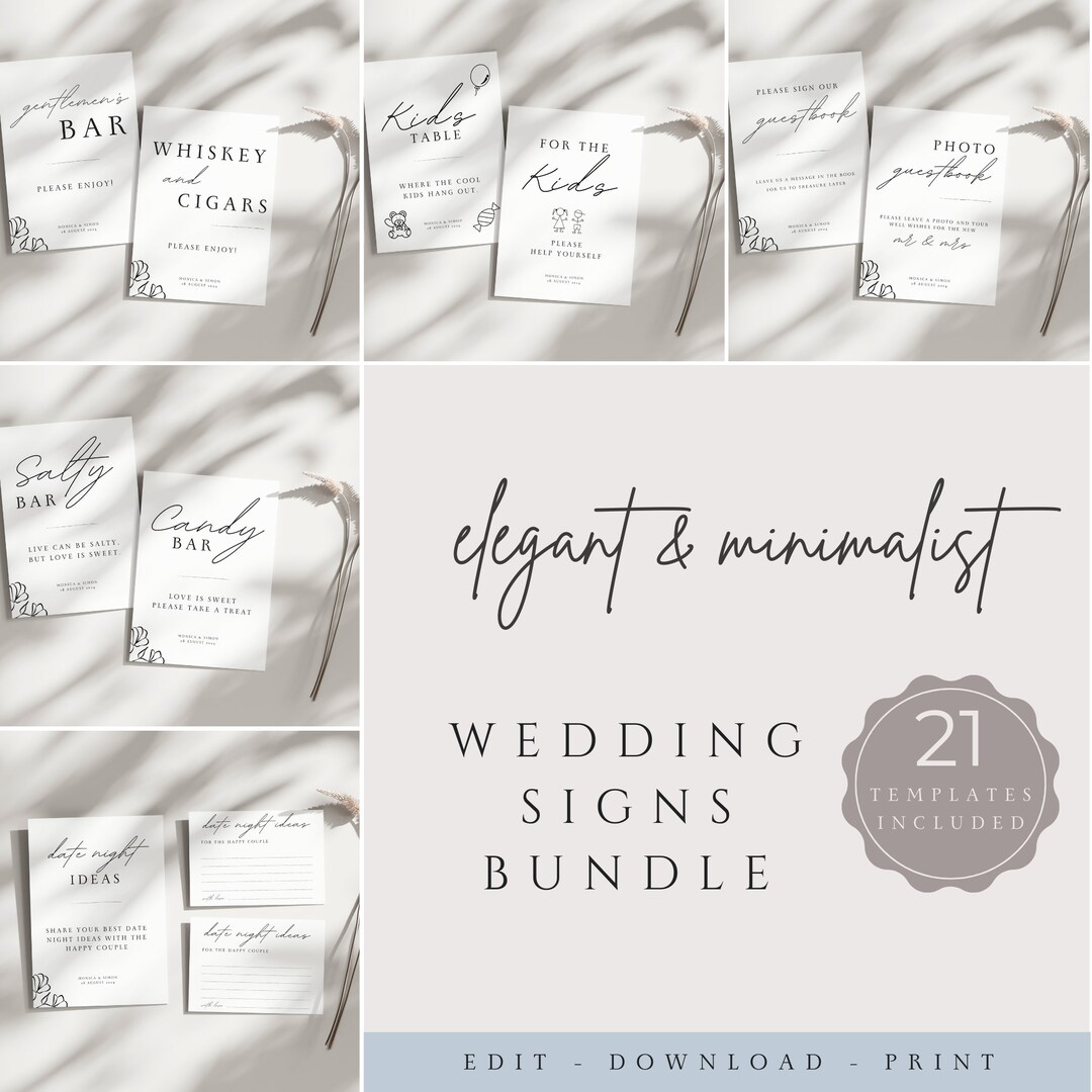Wedding Sign Bundle, Sign Templates, Minimalist Wedding, DIY Wedding ...