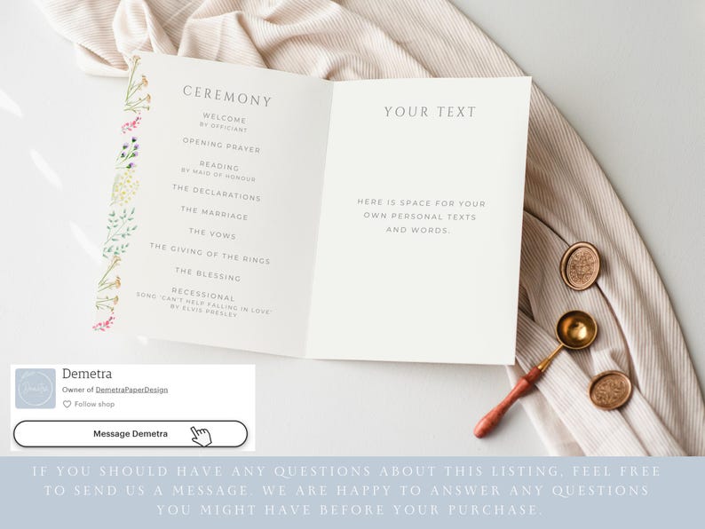 Wedding Program Wildflowers, Ceremony Program, Garden Wedding, Floral ...