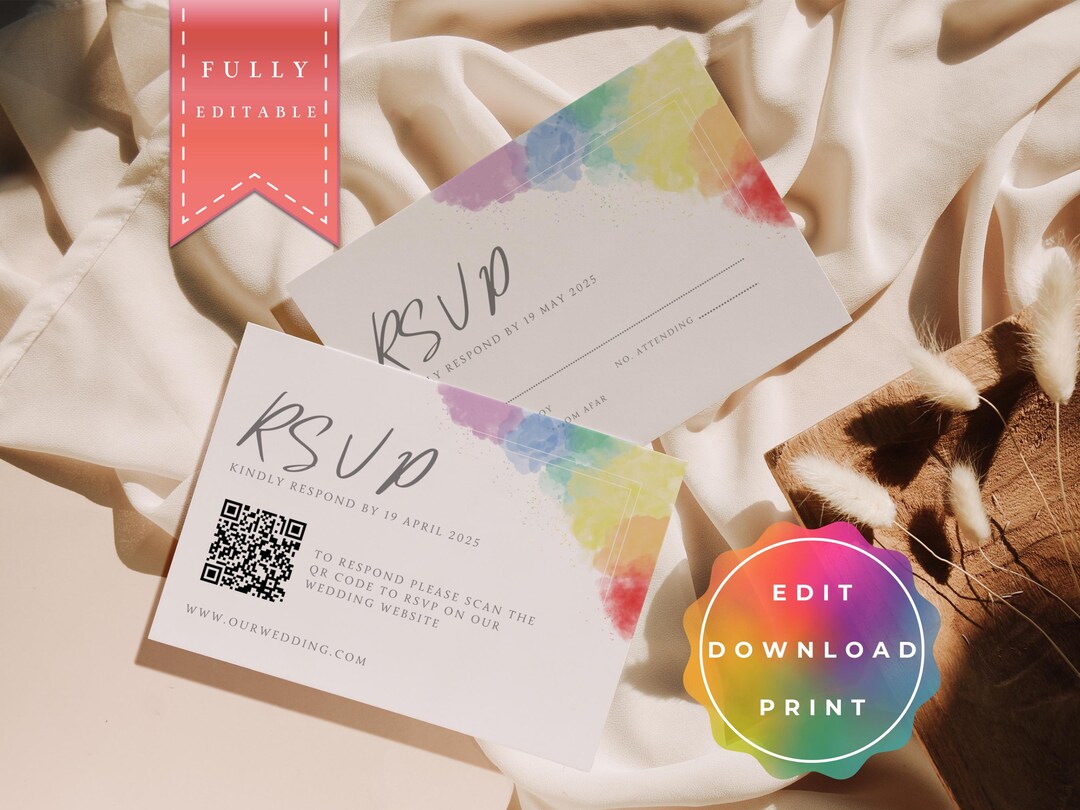 RSVP LGBTQ+ Wedding, QR Code, Same Sex Wedding, Gay Wedding, Rainbow ...