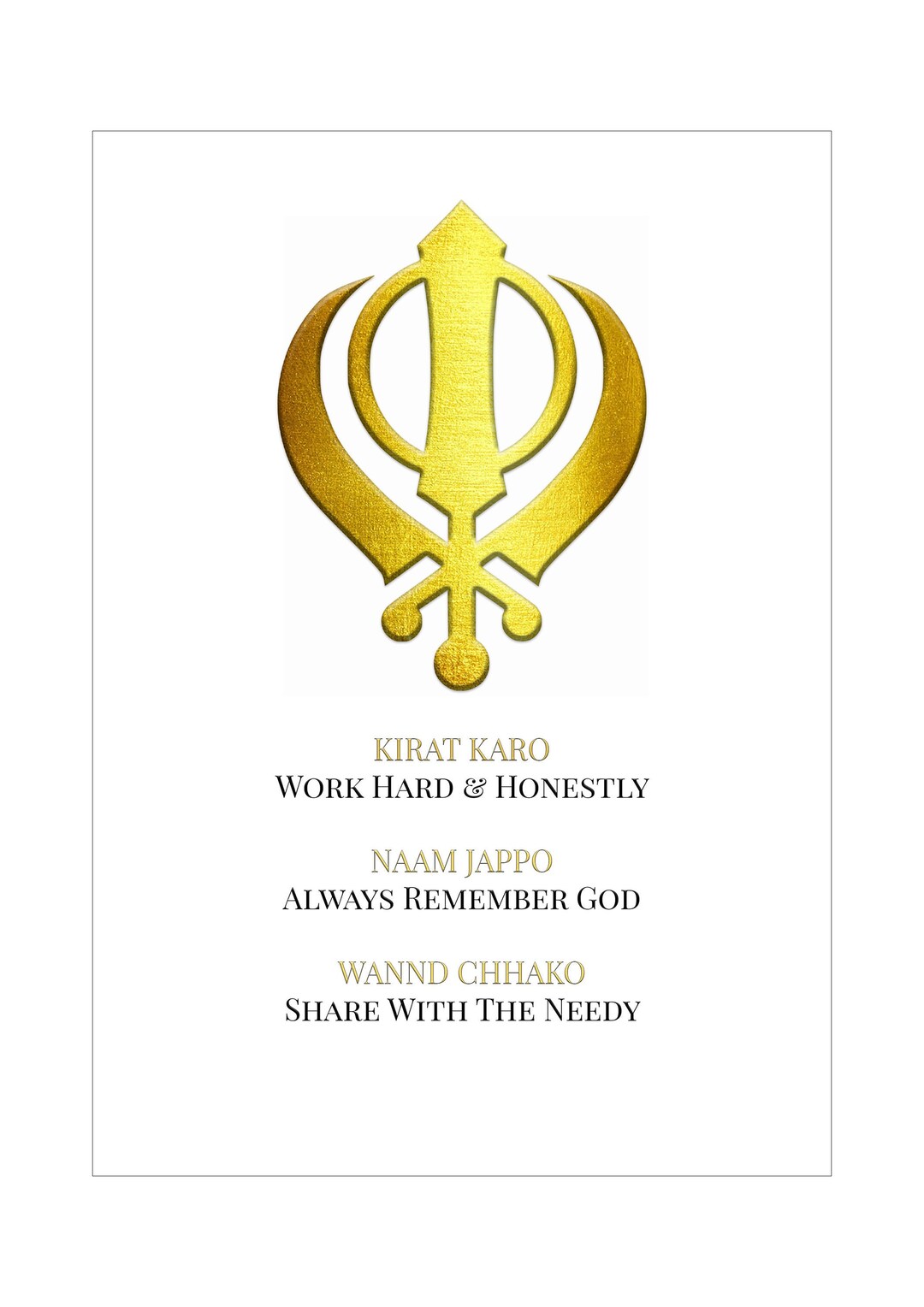 Golden Sikhism Rules Print - A5, A4, A3 Sizes With Golden Khanda Sikh ...