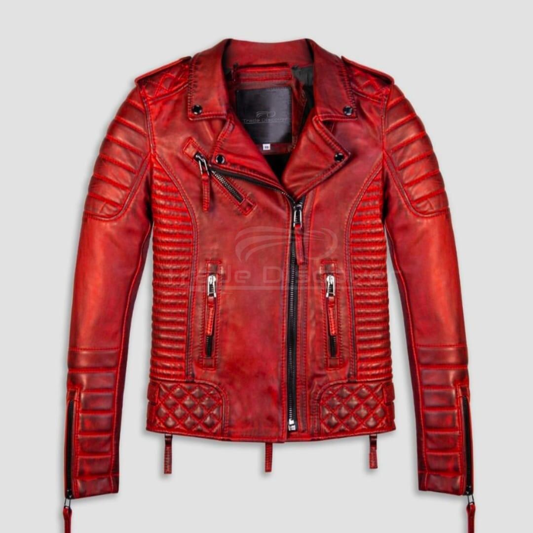 Men's Handmade Red Distressed Leather Biker Jacket - Etsy