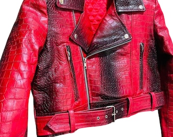 Men's Crocodile Embossed / Alligator Leather Jacket, Crocodile Jacket, Handmade Alligator ...