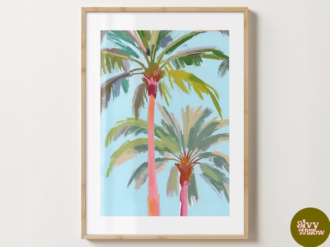 Blue & Pink Beach Palm Tree Print - Palm Tree Poster - Unique Gift Idea ...