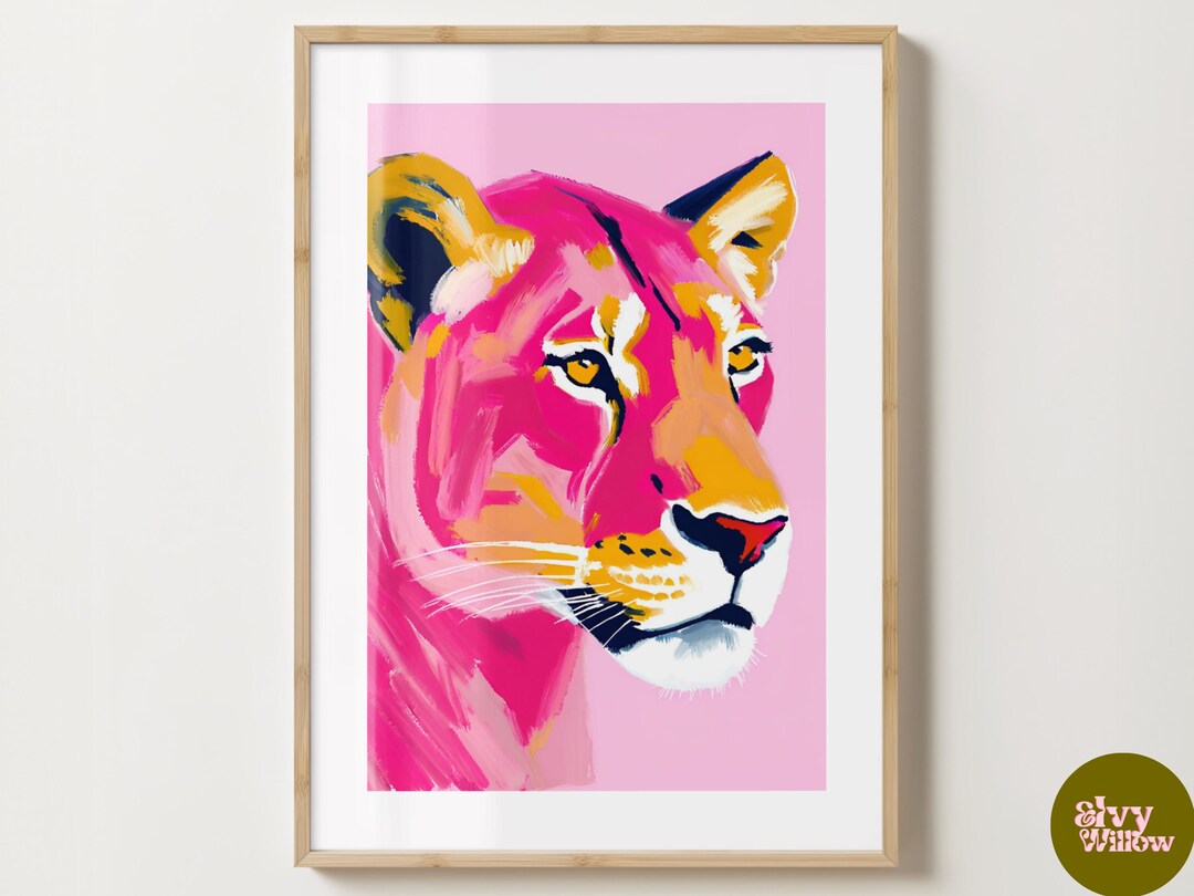 Pink Lioness Wall Art Print - Stylish Lion Decor Print - Unique Gift ...