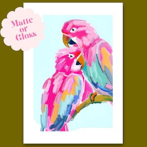 Blue & Pink Bright Parrots Wall Art Print - Colourful Bird Poster ...