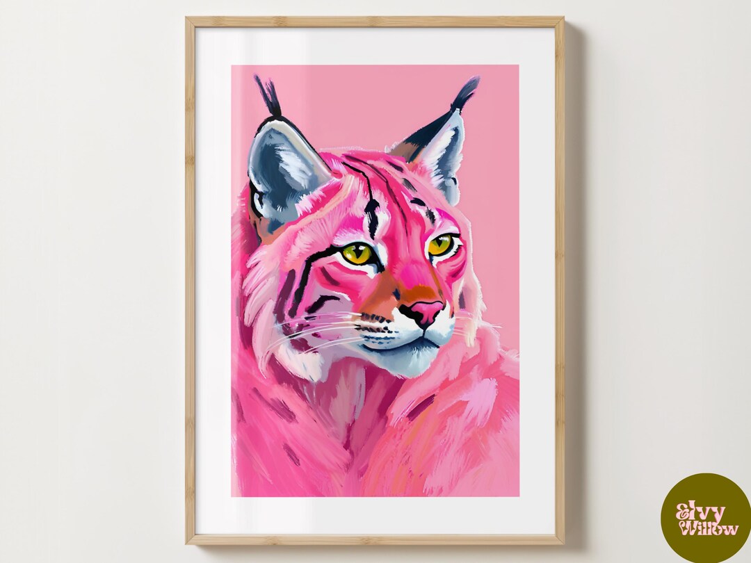 Pink Cute Lynx Wall Art Print - Stylish Wildlife Decor Print - Wild ...