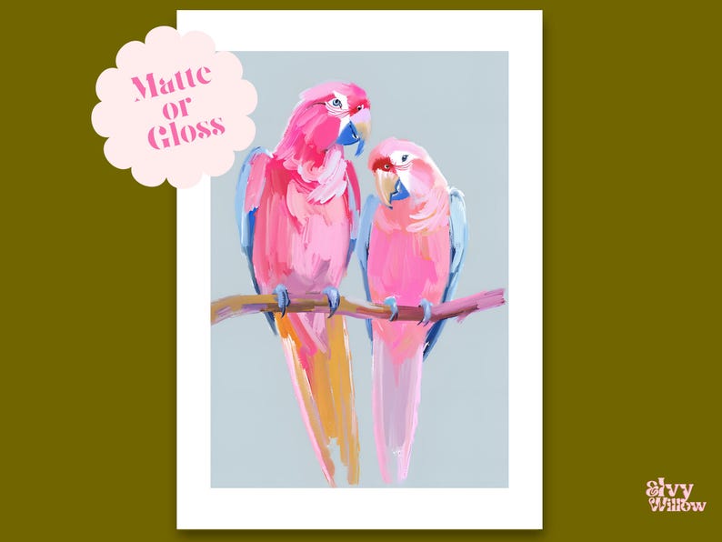 Blue & Pink Bright Parrots Wall Art Print - Colourful Bird Poster ...