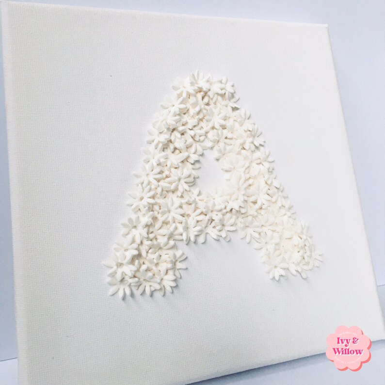 Personalised Letter Clay Wall Art White Clay Floral Initials Custom ...