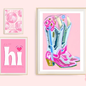 Cowboy Boots Colourful Poster Cow Boy Boots Oil Painting Print pink ...