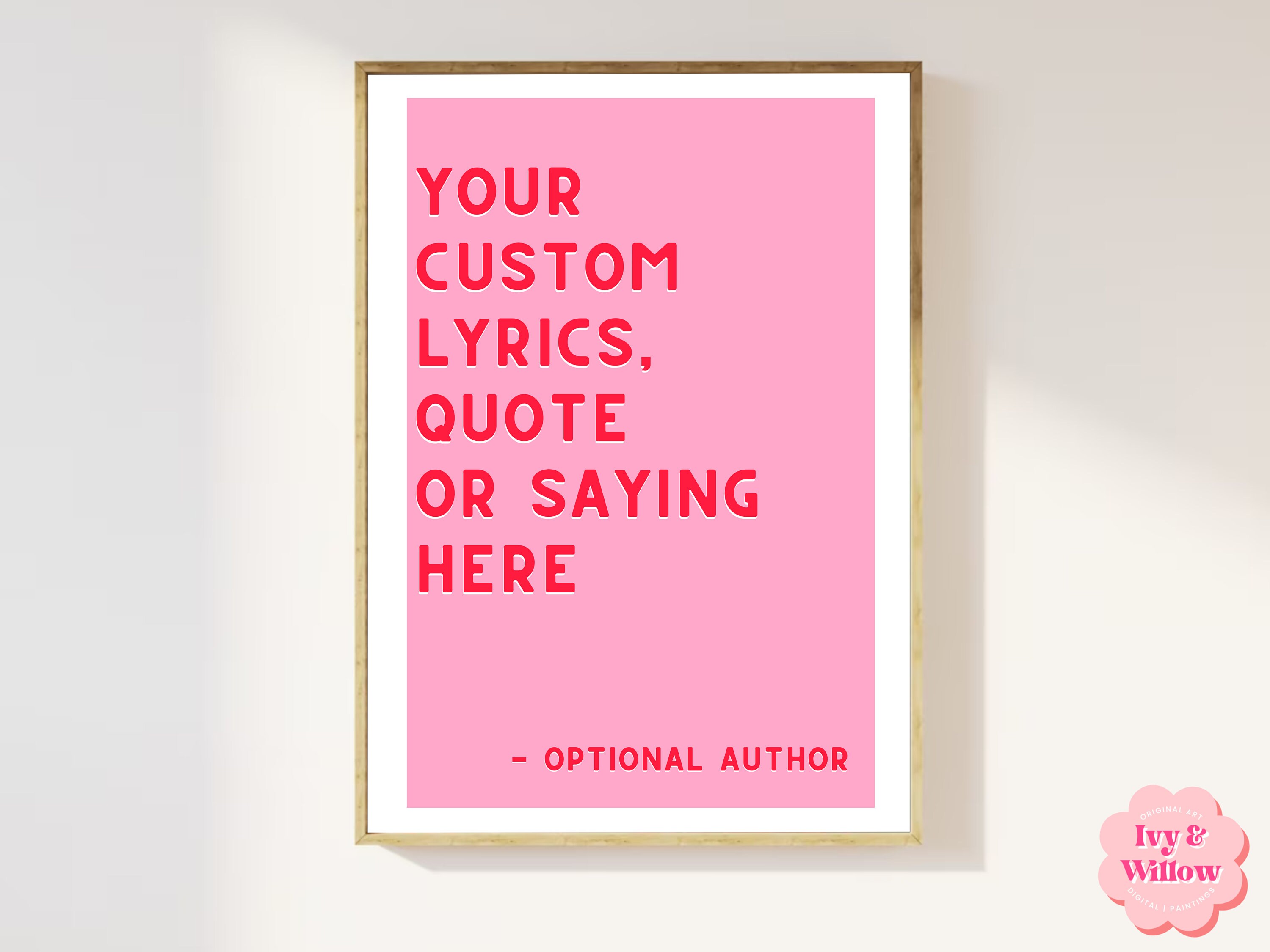 Pink Funky Custom Quote Personalised Wall Print Customised Lyric Art ...