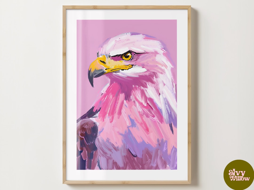 Purple & Pink Bald Eagle Wall Art Print - Bird Illustration - Wildlife ...