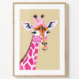 Pink Giraffe Wall Art Print Wildlife Decor Cute Animal Illustration ...