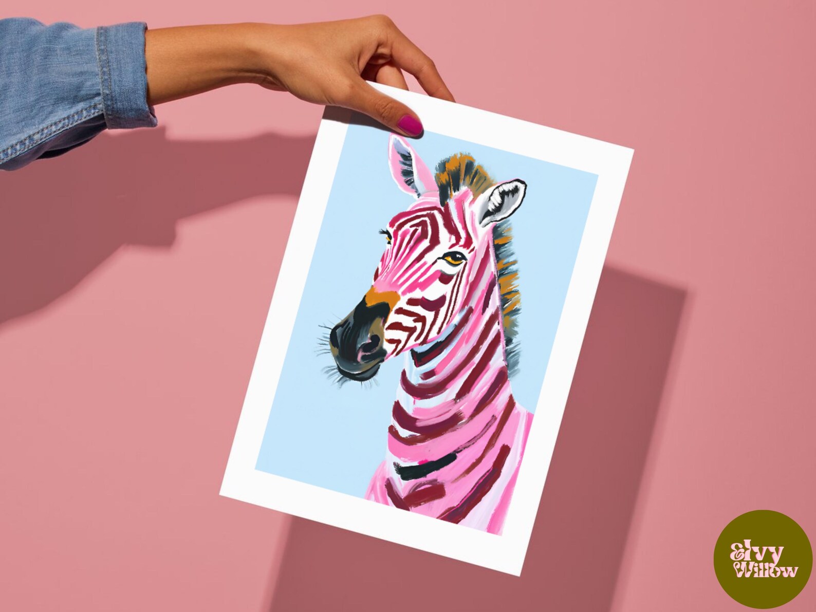Pink & Blue Zebra Wall Art Print - Unique Wildlife - Pink Zebra Poster ...
