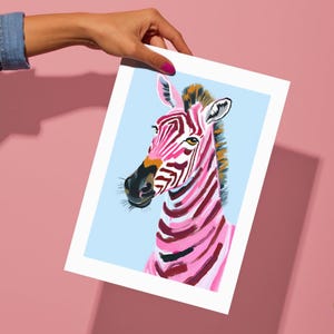 Pink & Blue Zebra Wall Art Print - Unique Wildlife - Pink Zebra Poster ...