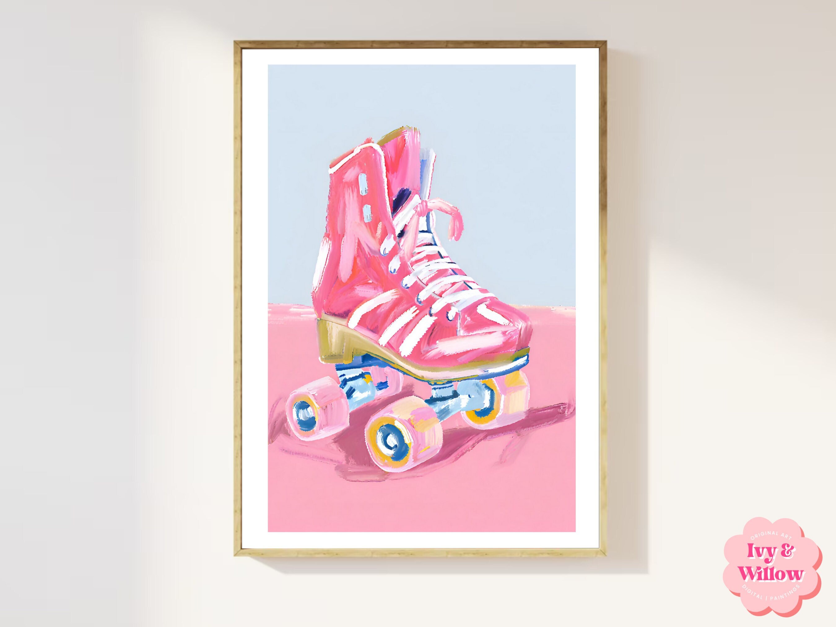 Pink Vintage Roller Skate Wall Art Print Stylish Skating Poster Modern ...