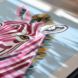 Pink & Blue Zebra Wall Art Print - Unique Wildlife - Pink Zebra Poster ...