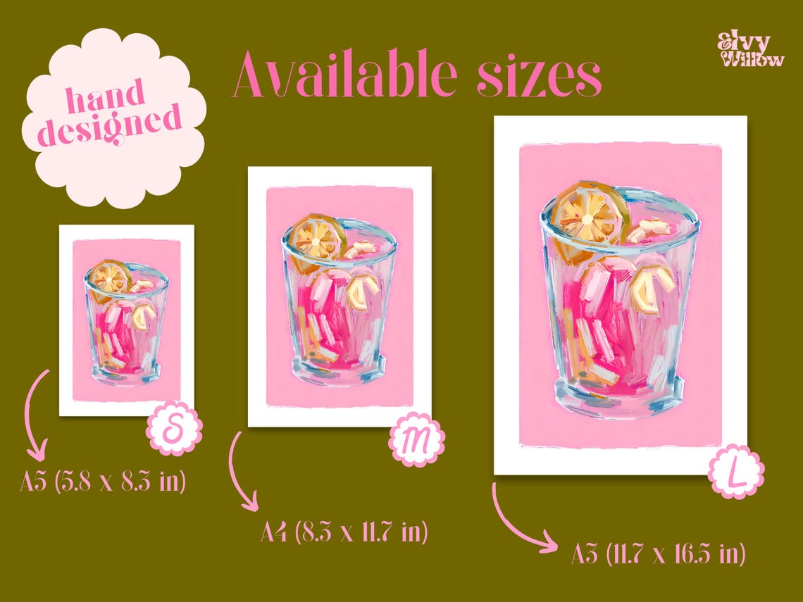 Pink Cocktail Wall Art Print - Stylish Alcohol Poster Decor - Modern ...