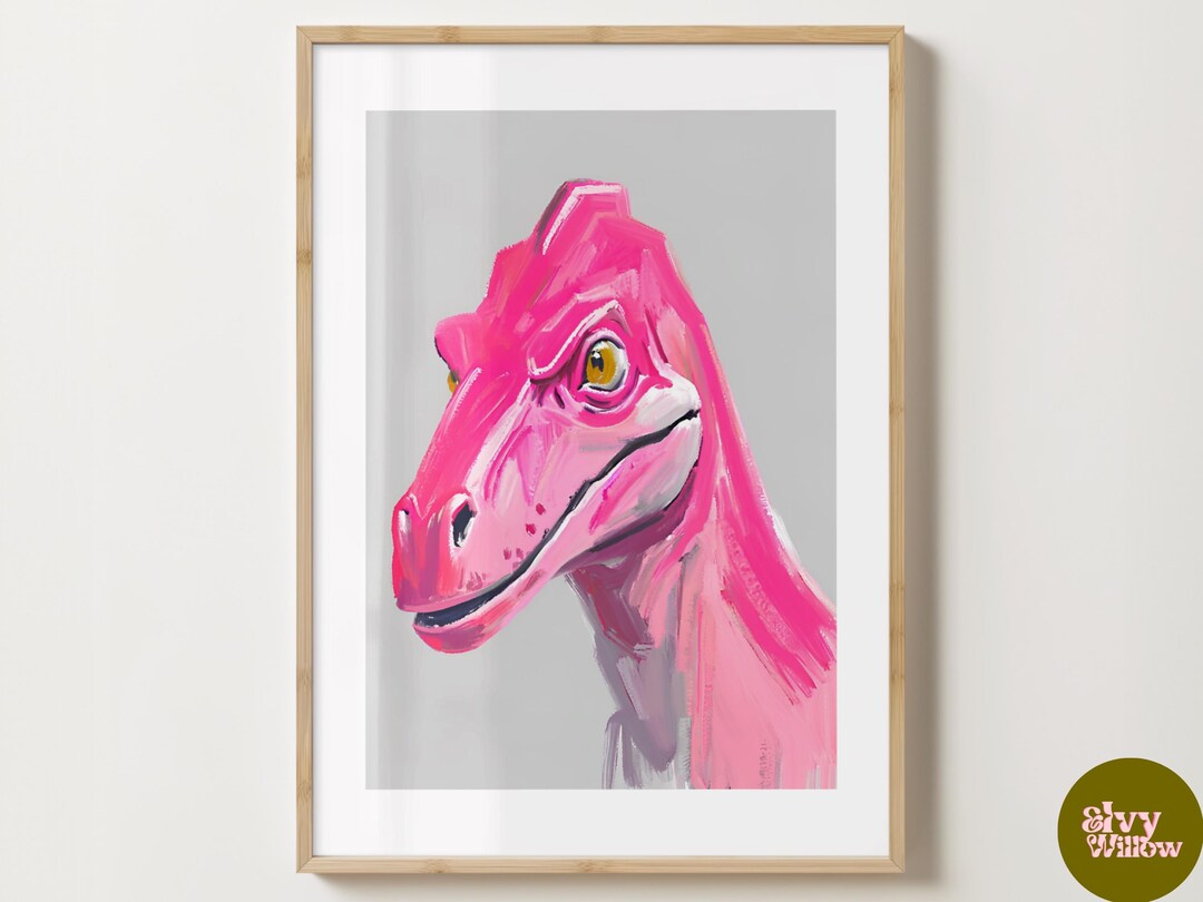 Pink & Grey Colourful Dinosaur Wall Art Print - Stylish Dinosaur Poster ...