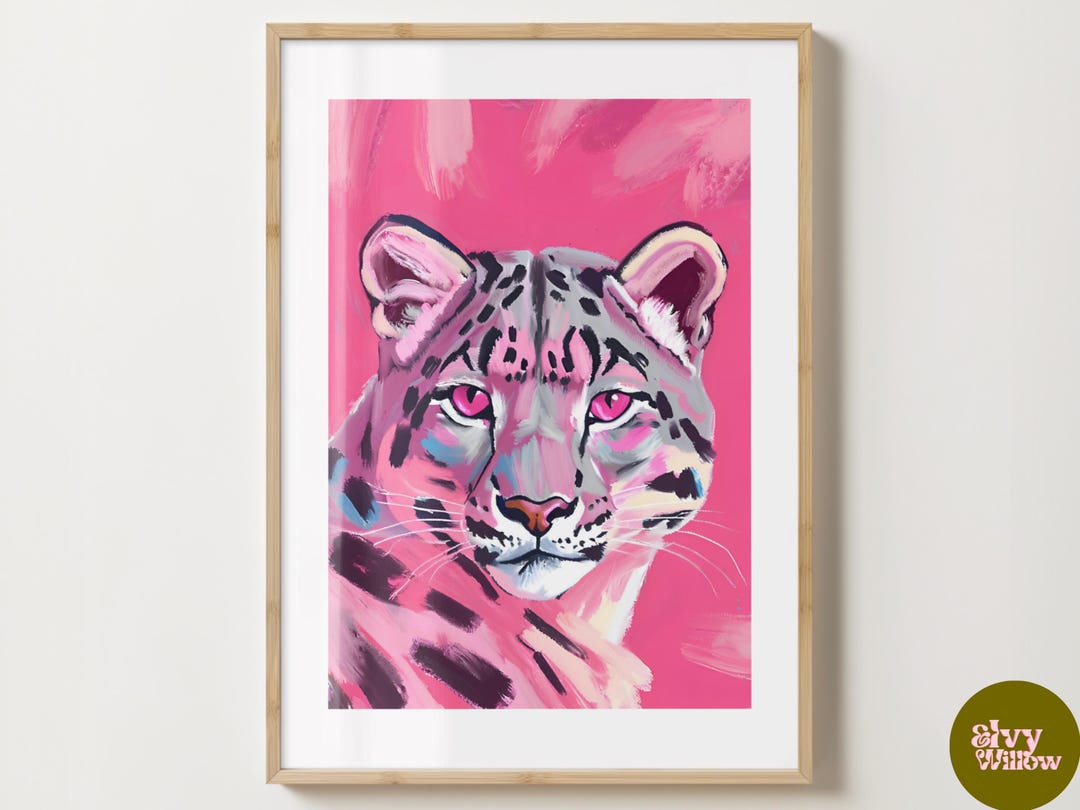 Pink Snow Leopard Wall Art Print - Wildlife Decor - Wild Animals Art ...