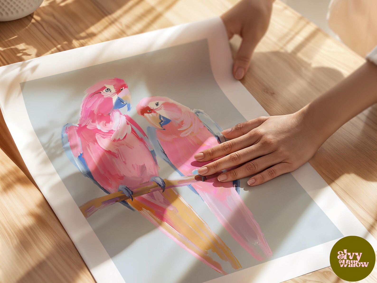 Blue & Pink Bright Parrots Wall Art Print - Colourful Bird Poster ...