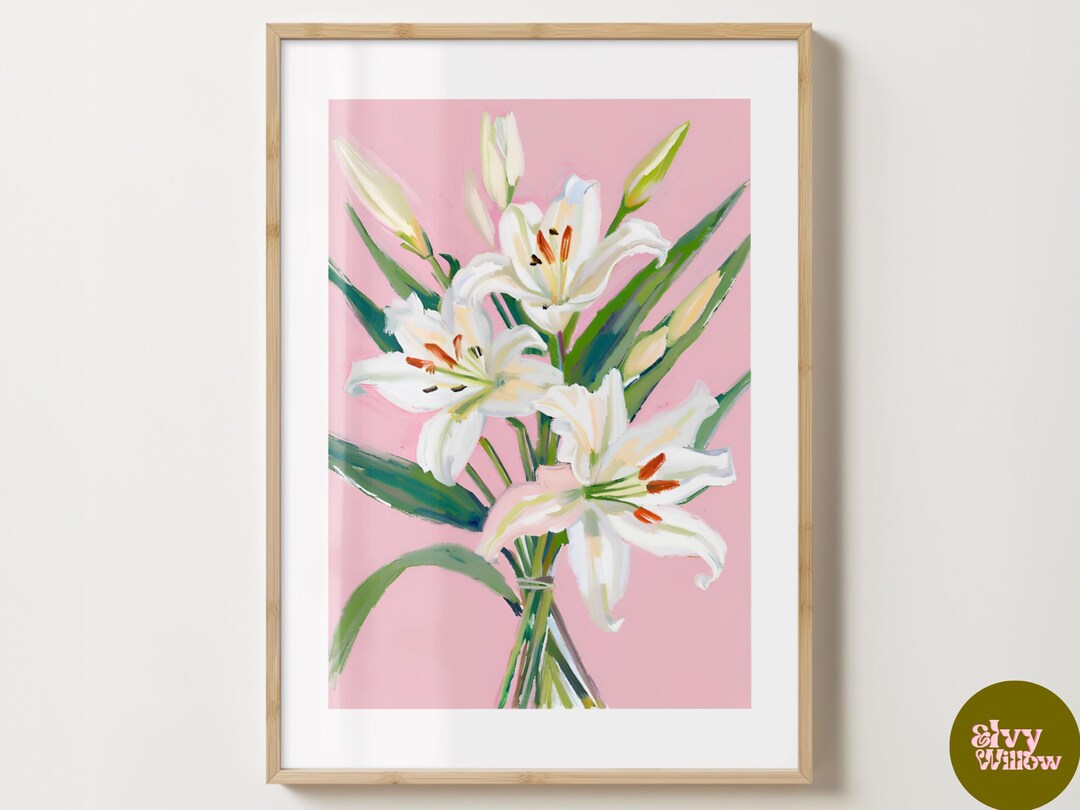 Pink & White Lily Wall Art Print - Lilies Poster - Lily Artwork ...