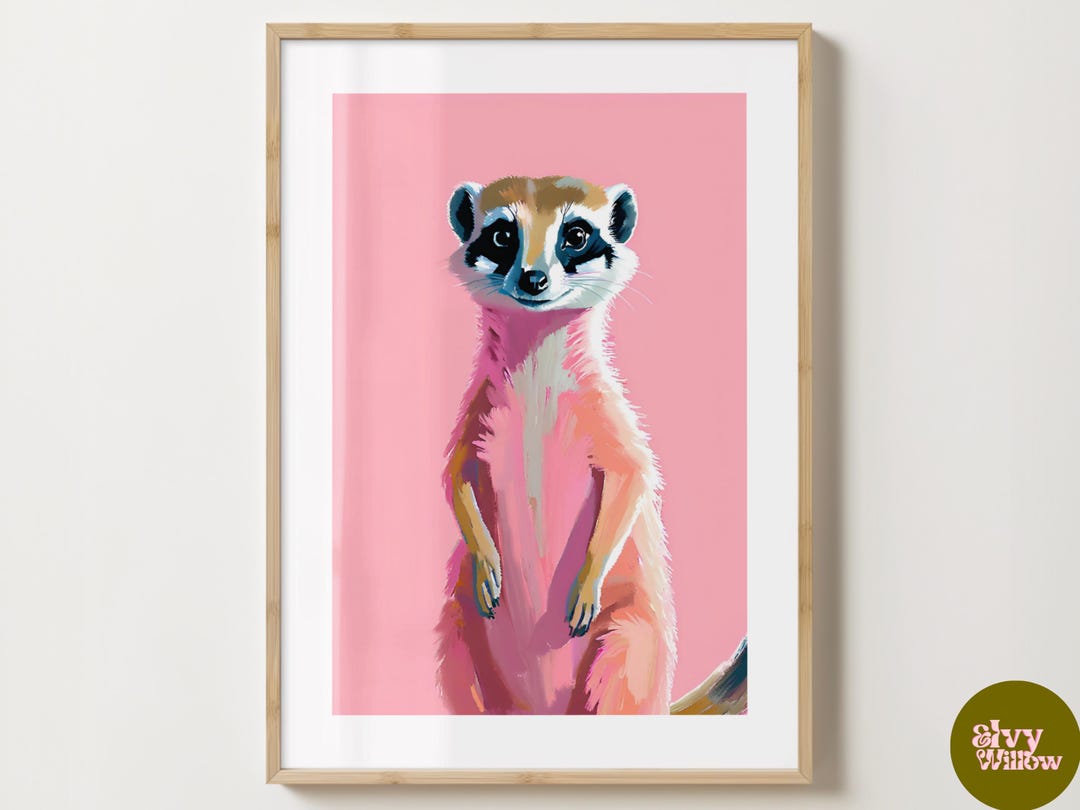Pink Colourful Meerkat Wall Art Print - Cute Stylish Animal Print ...