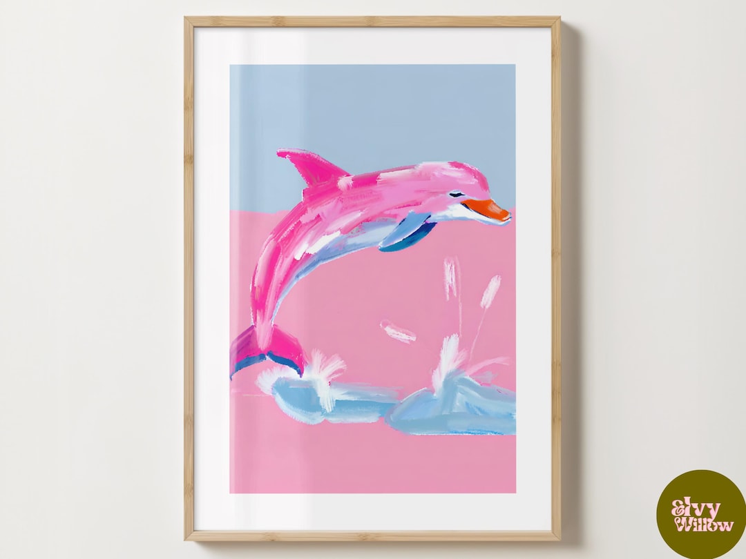 Blue & Pink Dolphin Colourful Poster - Dolphin Art Print - Sea Life Art ...