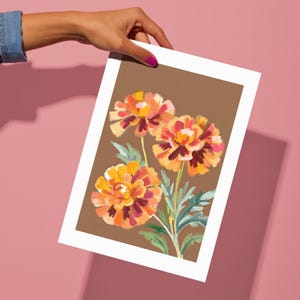 Brown Marigold Flower Print - Flower Poster - Marigolds Art - Bar Cart ...