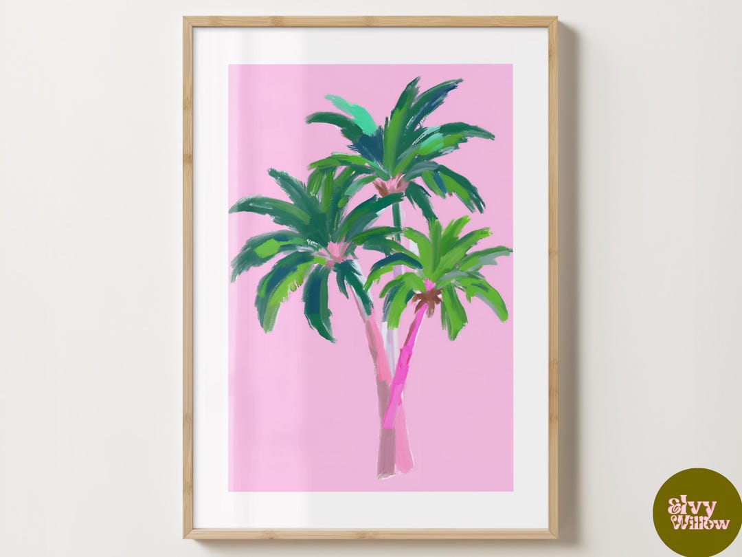 Pink Beach Palm Tree Print - Bright Palm Tree Poster - Colourful Prints ...