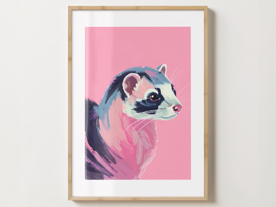 Pink Ferret Print - Cute Animal Wall Art - Ferrets Poster - Colourful ...