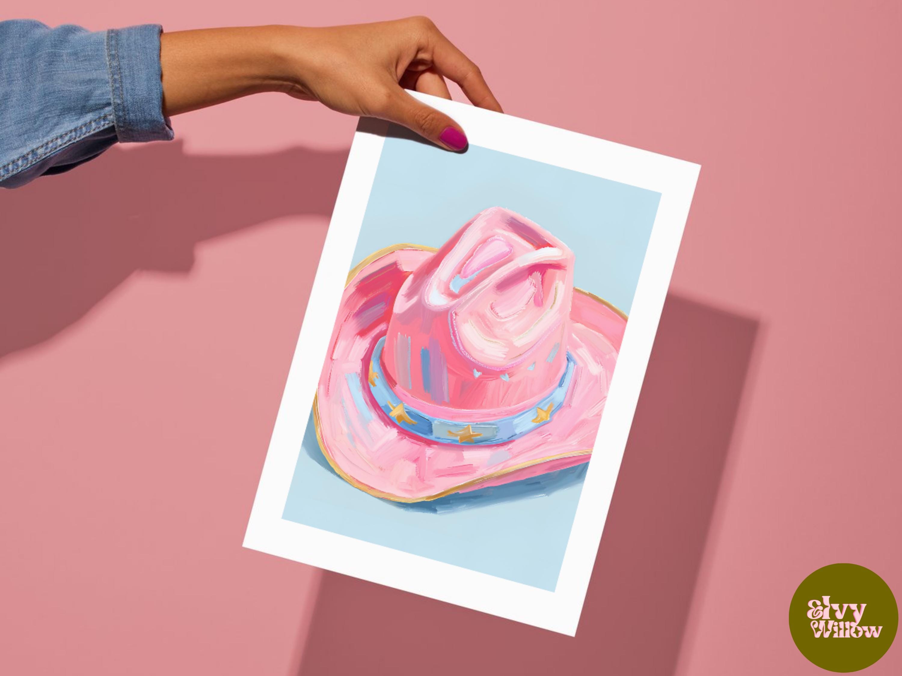 Pink & Blue Cowboy Hat Colourful Poster, Cow Girl Western Oil Painting ...