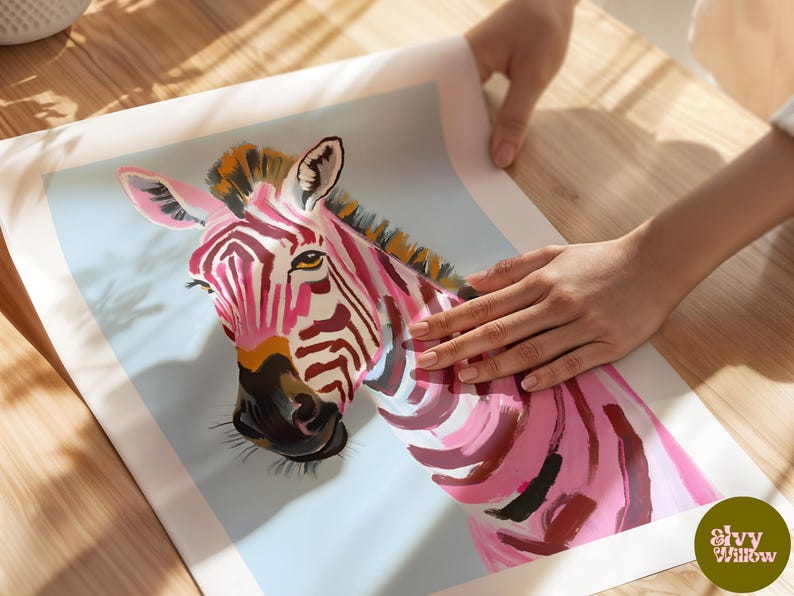 Pink & Blue Zebra Wall Art Print - Unique Wildlife - Pink Zebra Poster ...