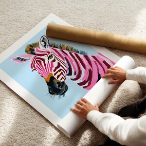 Pink & Blue Zebra Wall Art Print - Unique Wildlife - Pink Zebra Poster ...